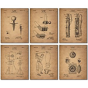 BigWig Prints Golf Patent Wall Art Prints - Vintage Golf Decor for Home or Office, Club and Ball Patent Art, Gift for Enthusiasts - Unframed Set of 6 (8x10")