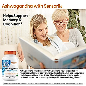 Doctor's Best Ashwagandha with Sensoril, Ayurvedic Herb, Standardized Withania somnifera Extract, Clinically Proven to Support Mental Focus, Cardiovascular Health & Healthy Energy, 125mg, 60 Count