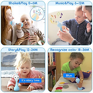 Alilo Bunny Baby Rattle Shaker and Teether Toys,Electronic Rattle Infants Toy,9 Kinds of Color Learning and Educational Toys with Music & Light for 0-6-12 Months, Gift for Newborns Girls Boys Toddlers