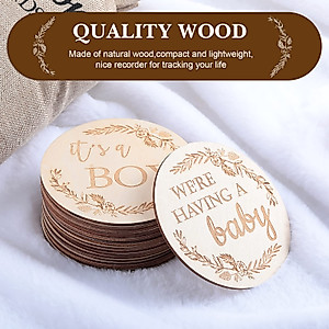 19 Pieces Pregnancy Milestone Signs Weekly Baby Bump Tracker 4.7" Milestone Cards Wooden Milestone Discs Double Sided Pregnancy Weekly Signs Neutral Baby Announcement Cards with Bag for Pregnant Moms