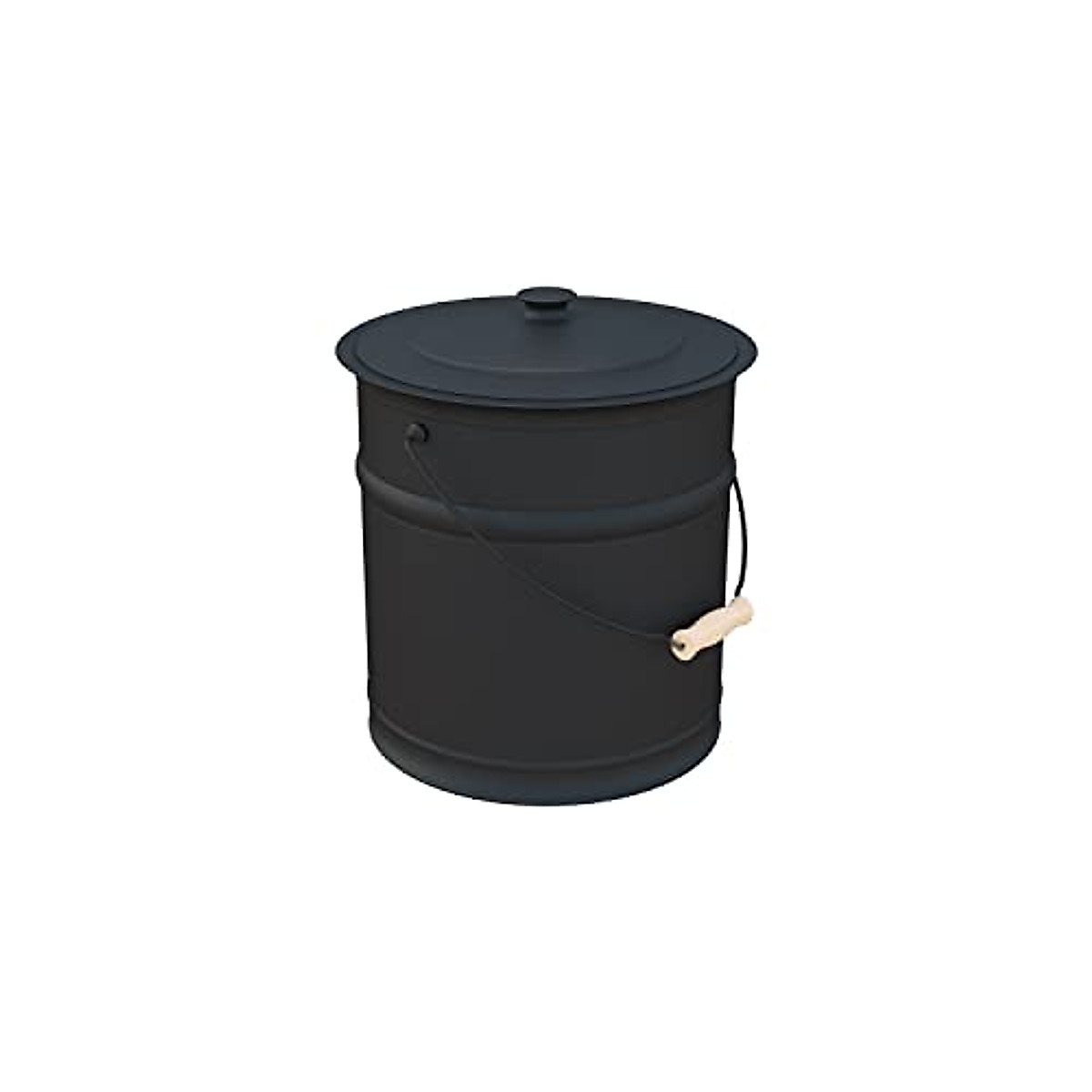 Plow & Hearth 3 Gallon Black Large Ash Bucket with Lid and Wood Handle | 28 Gauge Galvanized Iron Metal | Double Bottom | Tool for Fireplaces Fire Pits Wood Burning Stoves | Hearth Accessories