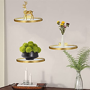 Cityelf Floating Shelves Wall Mounted Gold Wall Decor Iron Glass Hanging Shelf Home Decor Set of 3 Display Ledge Shelves for Living Room Bedroom Office-Gold