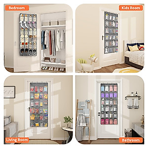 FENTEC 2 Pack Over the Door Shoe Organizer Hanging Shoe Organizer for Closet, Space Saving Mesh Large Pocket Shoe Storage and Organizer with 24 Packets, Shoe Holder for Apartments Garages, Gray