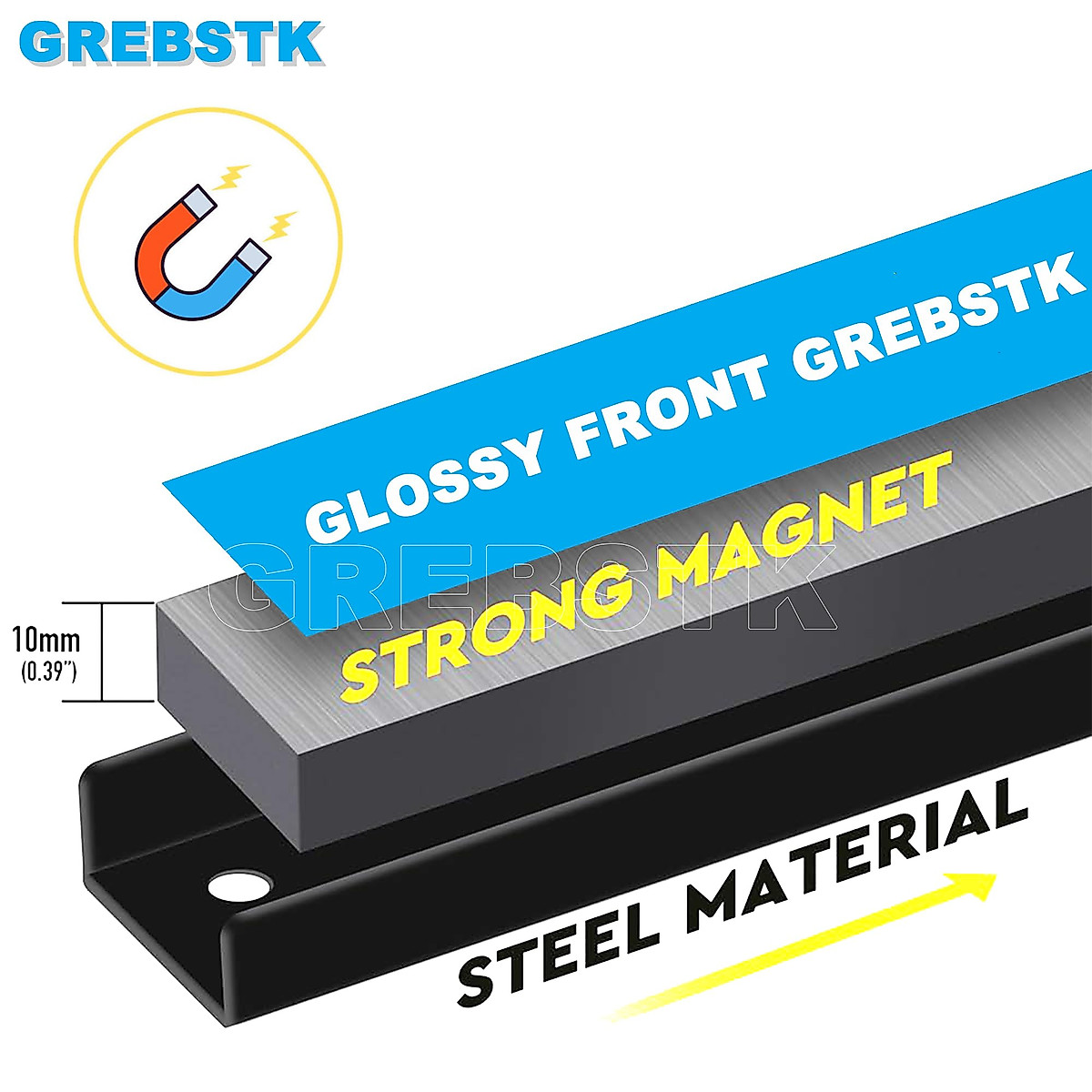 GREBSTK 18 IN Magnetic Tool Holder Strip Heavy Duty Magnetic Tool Bar Metal Tool Organizer Rack with Mounting Screws, 4PCS