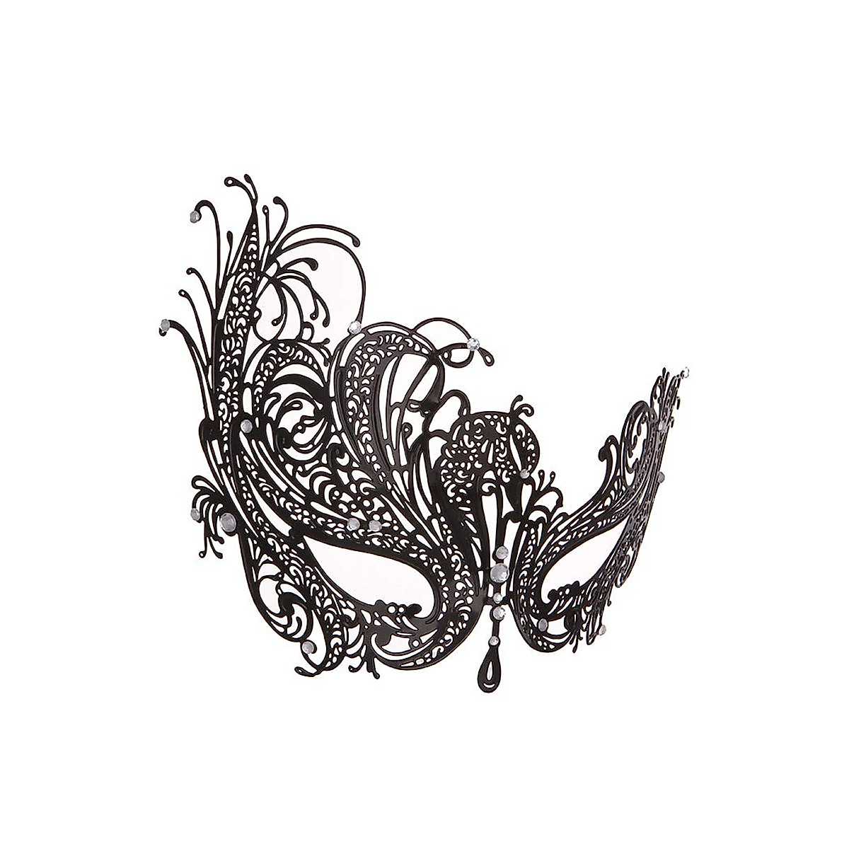 Masquerade Mask for Women Metal Mask Shiny Rhinestone Venetian Party Evening Prom Ball Mask Bar Costumes Accessory (Phoenix Black)