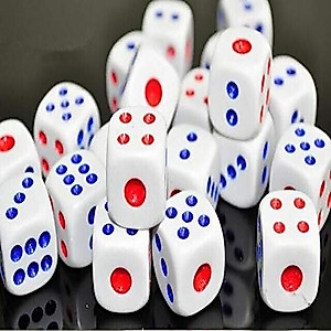 KAKDA,25pcs/lot Standard Plastic 10mm/12mm/14mm Game White Decider Dice Die RPG Toy Bauble B2C Shop Red and Blue dots dice GYH - (Color: 14mm)