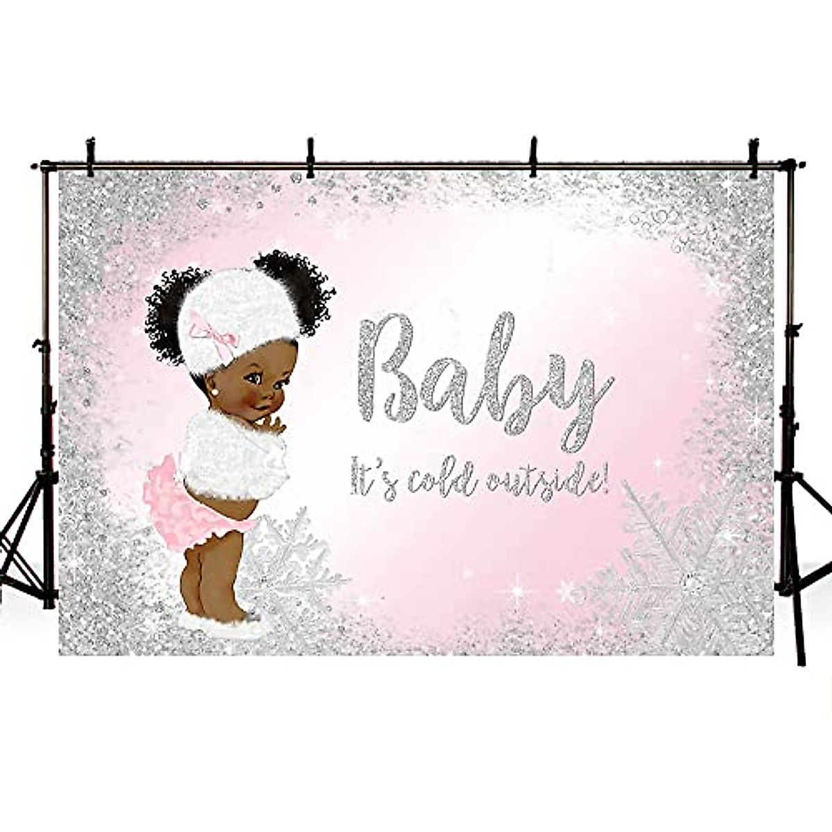 AIBIIN 8x6ft Baby It's Cold Outside Backdrop Baby Shower Party Decorations Supplies for Girl Winter Wonderland Glitter Snowflake Christmas Xmas Pink Photography Background Banner Photo Shoot Props