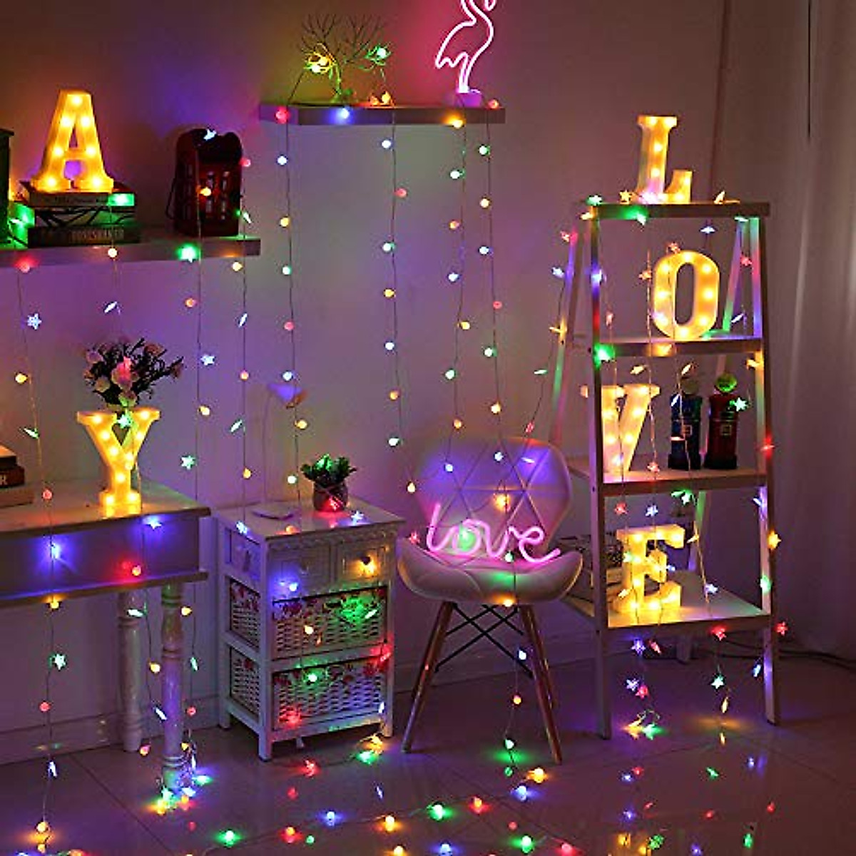 Globe Led String Lights, Mibote 55ft 112 Leds Colored Fairy Lights Waterproof Plug In String Lights for Halloween Outdoor Indoor Bedroom Patio Garden Party Wedding Patio Christmas Xmas Tree Decoration