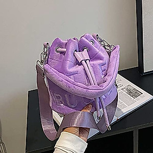 AyTotoro Bucket Bag for Women, Fashion Shoulder Satchel Bag Purse Soft Plush Bucket Bag Crossbody Drawstring Handbag Hobo Bag (Purple)