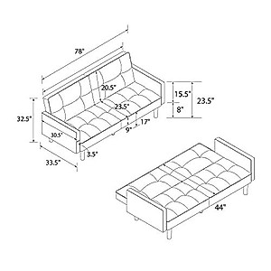 DHP Hayden 78 Inch Futon Sofa Bed in Microfiber, Upholstered Couch Sleeper with Tufted Back and Seat, Mid-Century Modern, Gray