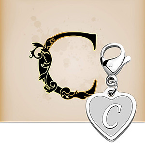 FAADBUK Initial Letter A-Z Alphabet Heart Charm for Bracelet Keychain Necklace Initial Stainless steel Clasp Clip on Charm (intial C)