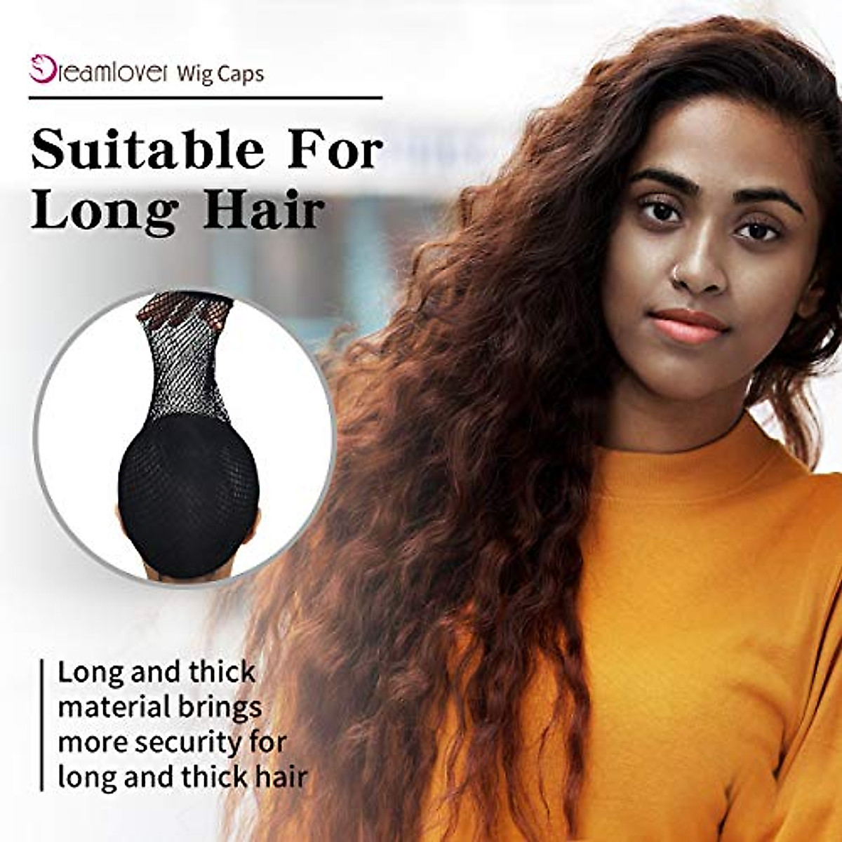 Dreamlover Black Wig Cap for Women Lace Front, Mesh Wig Cap for Long Hair, Wig Net Cap, 2 Pieces