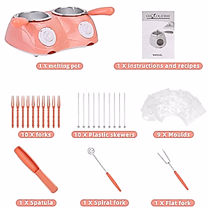 Chocolate Melting Pot, Electric Chocolate Melting Warming Fondue Fountain Pot Kit for Melting Chocolate, Candy, Butter, Cheese (Pink)