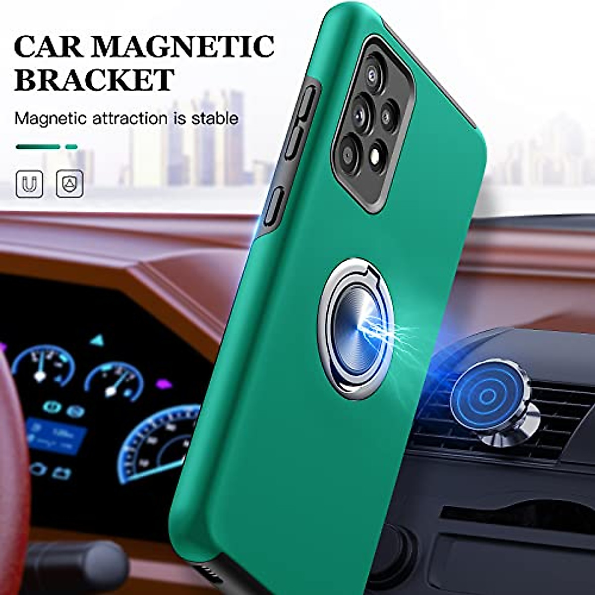 JAME for Samsung Galaxy A52 5G Case with [2 Pack] Tempered-Glass Screen Protector, Slim Soft Heavy Duty Cover for Samsung A52 Case, with Invisible Ring Holder Kickstand for Galaxy A52 Case, Green