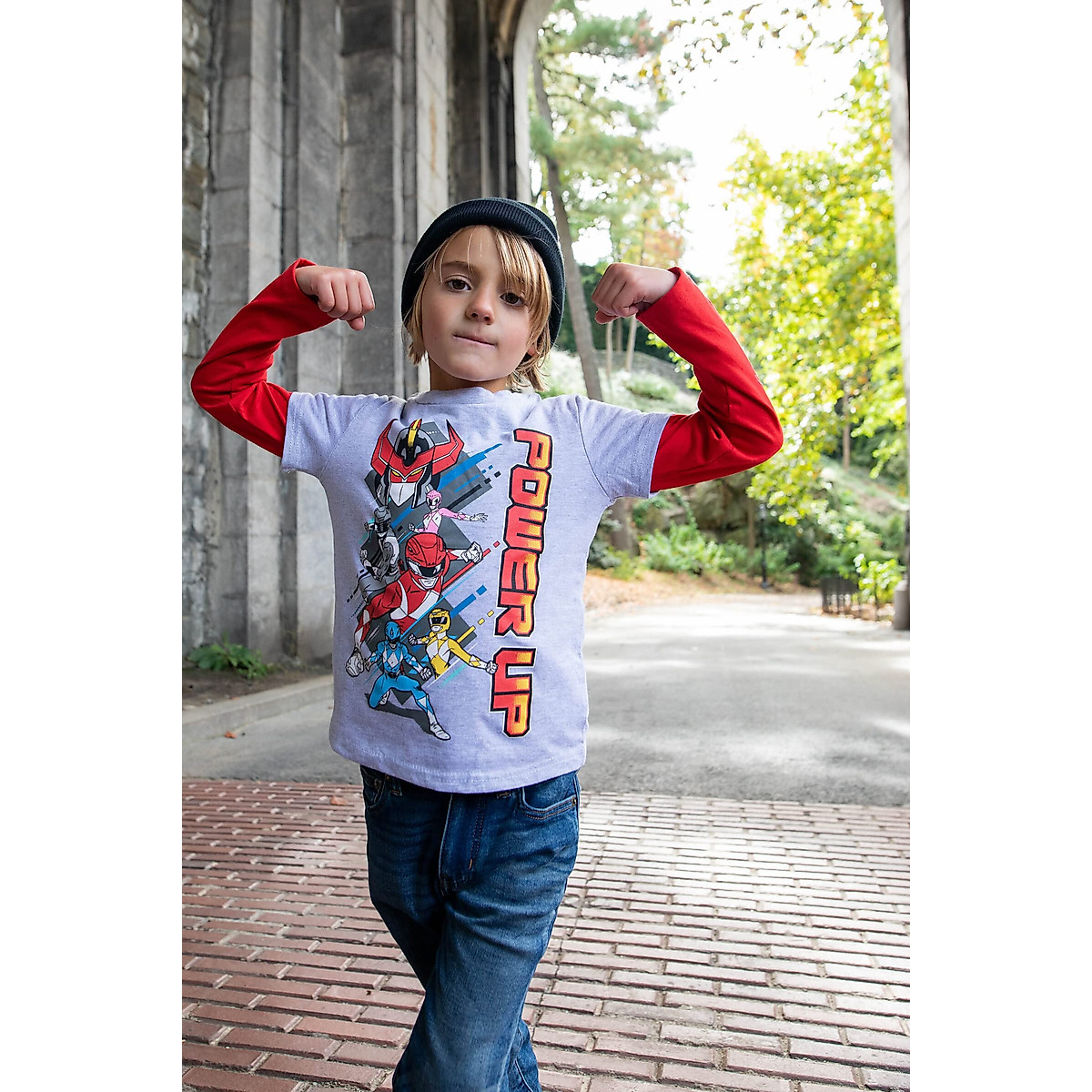 Power Rangers Big Boys 2 Pack Long Sleeve Graphic T-Shirt Red Grey 7-8