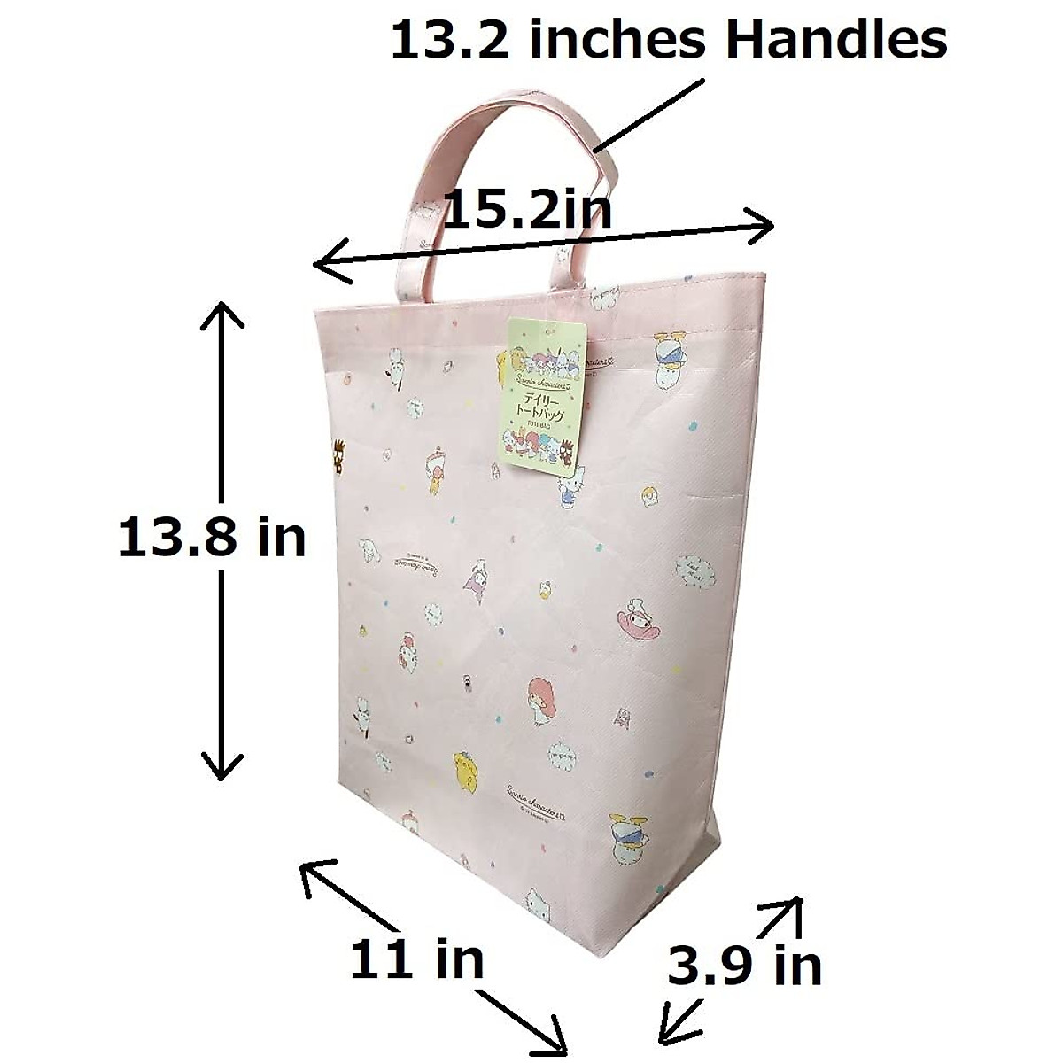 Friend Sanrio Characters, Hello Kitty, Kuromi, My Melody, Cinnamoroll Cute Tote Bag, Shopping Bag, Kitchen Reusable Grocery Bag, 13.8 in(H) x 15.2 in(L) x 3.3 in(W)