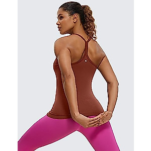 CRZ YOGA Seamless Workout Tank Tops for Women Racerback Athletic Camisole Sports Shirts with Built in Bra Jujube Brown X-Large