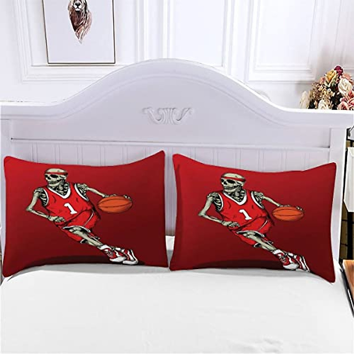 Quilt Cover Twin Size Skeleton 3D Bedding Sets Basketball Duvet Cover Breathable Hypoallergenic Stain Wrinkle Resistant Microfiber with Zipper Closure,beding Set with 2 Pillowcase