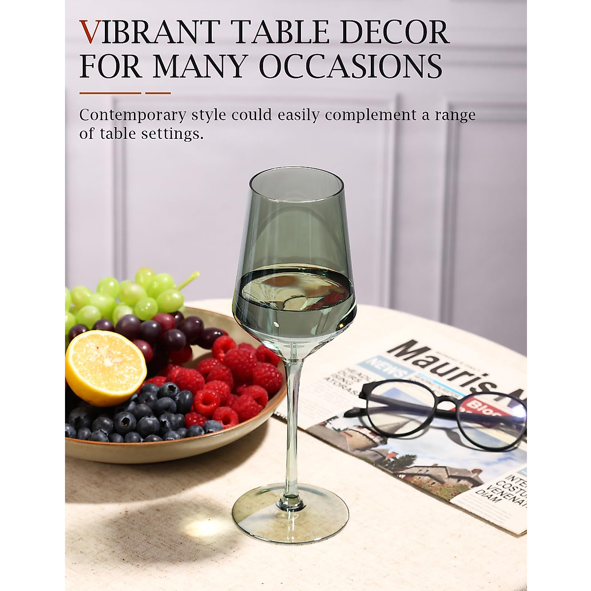 comfit Colored Wine Glasses Set of 6-15 oz, Unfading Color, Hand-blown Wine Glasses - Gifts for Wine Lovers, Thanksgiving Christmas Gifts for Women