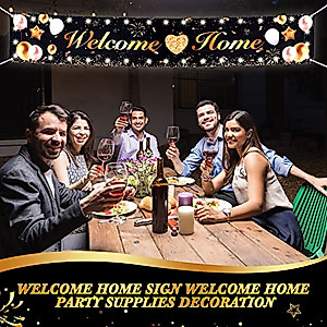 Welcome Home Banner Large Black Gold Welcome Home Yard Sign with LED String Light and Clips for Outdoor Decor Family Gathering Military Homecoming Deployment Returning Party Supplies, 9.8 x 1.6 ft