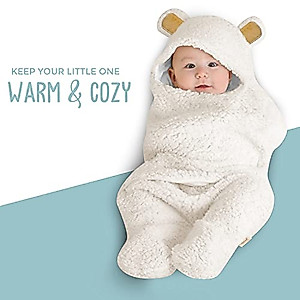 BlueMello Baby Bear Swaddle Blanket | Ultra-Soft Plush Essential for Infants 0-6 Months | Receiving Swaddling Wrap White | Ideal Newborn Registry and Toddler Boy Accessories | Perfect