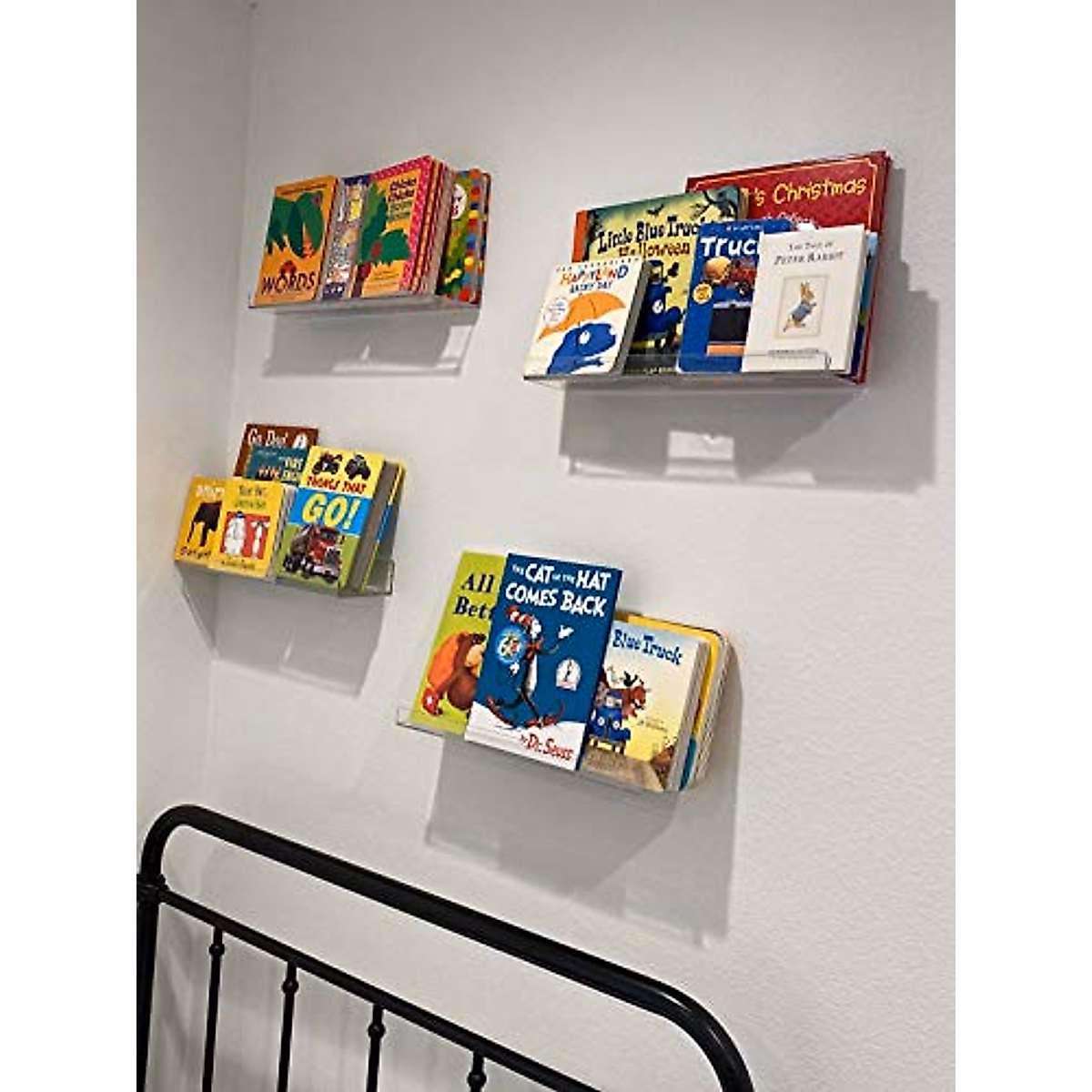 Cq acrylic 15" Invisible Acrylic Floating Wall Ledge Shelf, Wall Mounted Nursery Kids Bookshelf, Invisible Spice Rack, Clear 5MM Thick Bathroom Storage Shelves Display Organizer, 15" L,Set of 4