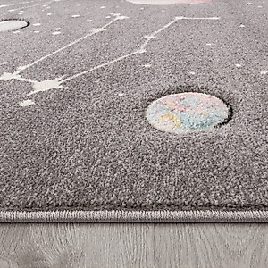 Kids Rug Play Rug Space Area Galaxy for Children´s Room Planets and Stars in Grey, Size:5'3" x 7'7"