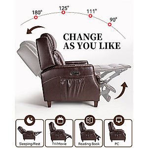 Genuine Leather Recliner Chair, Lounge Chair Built-in High Elastic Sponge, Power Recliner Chair for Living Room, Home Theater, Bedroom, Office - Dark Brown