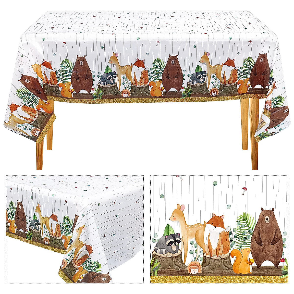 Dianelhall 3 Pcs Woodland Tablecloth, Woodland Animals Baby Shower Decorations Forest Animals Table Covers for Baby Shower Table Cloth (Boy)