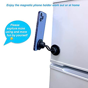 ARMOLABX Dual Magnetic Phone Holder for Gym, Gym Phone Holder for Videos, [720 Degree Rotating] Double Sided Magnet Phone Holder Attach to Any Metal Surface [4 Pack Metal Plate Included]