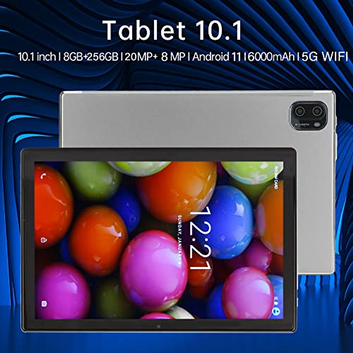Pomya 10.1 Inch Tablet, 2.4G 5G WiFi Dual Band Calling Tablet for 11, 1960x1080 IPS HD Tablet, 8 Core CPU Dual Cameras PC Tablet for Movie, Game, Video