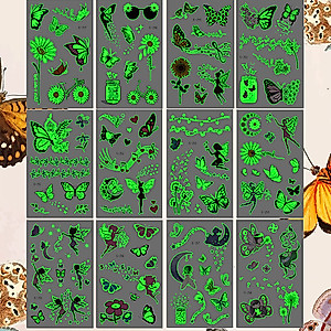 Ooopsiun Luminous Butterfly Temporary Tattoos for Girls - 12 Sheets Glow in The Dark Butterfly Stickers Party Favors Decorations for Kids Girls