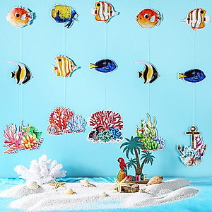 Hotop 9 Pcs Tropical Fish Party Banners Under The Sea Party Supplies Ocean Garland Kit Fish Ceiling Hanging Swirl Hawaiian Luau Decor Tropical Fish Paper Cutouts for Birthday Party Favor Supplies
