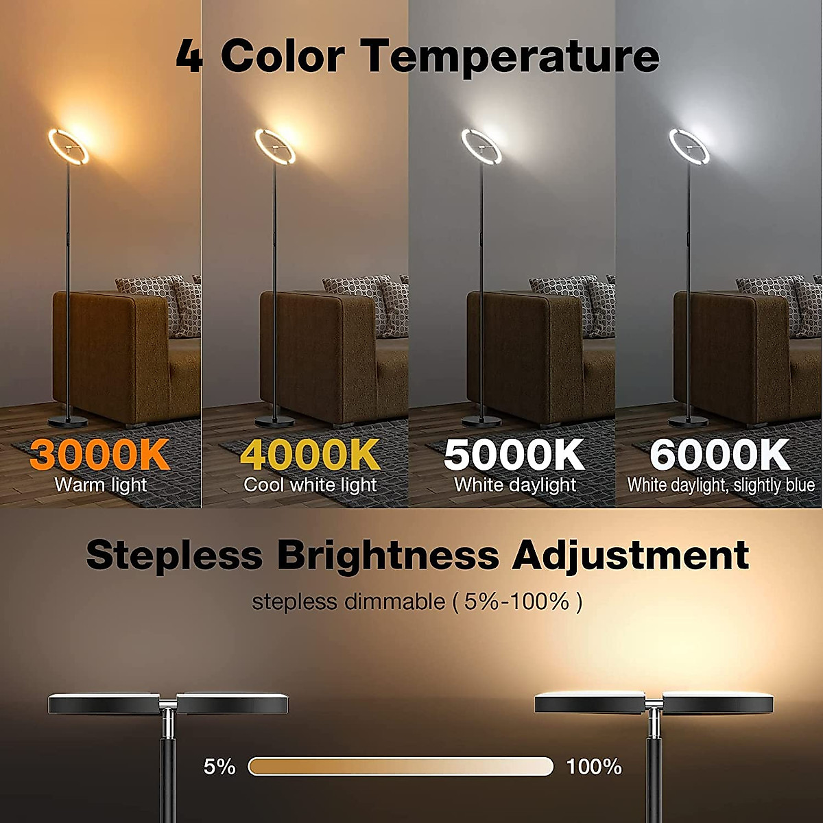 SIBRILLE 20W Modern Floor Lamps for Living Room + 36W LED Tree Floor Lamp with Remote Control