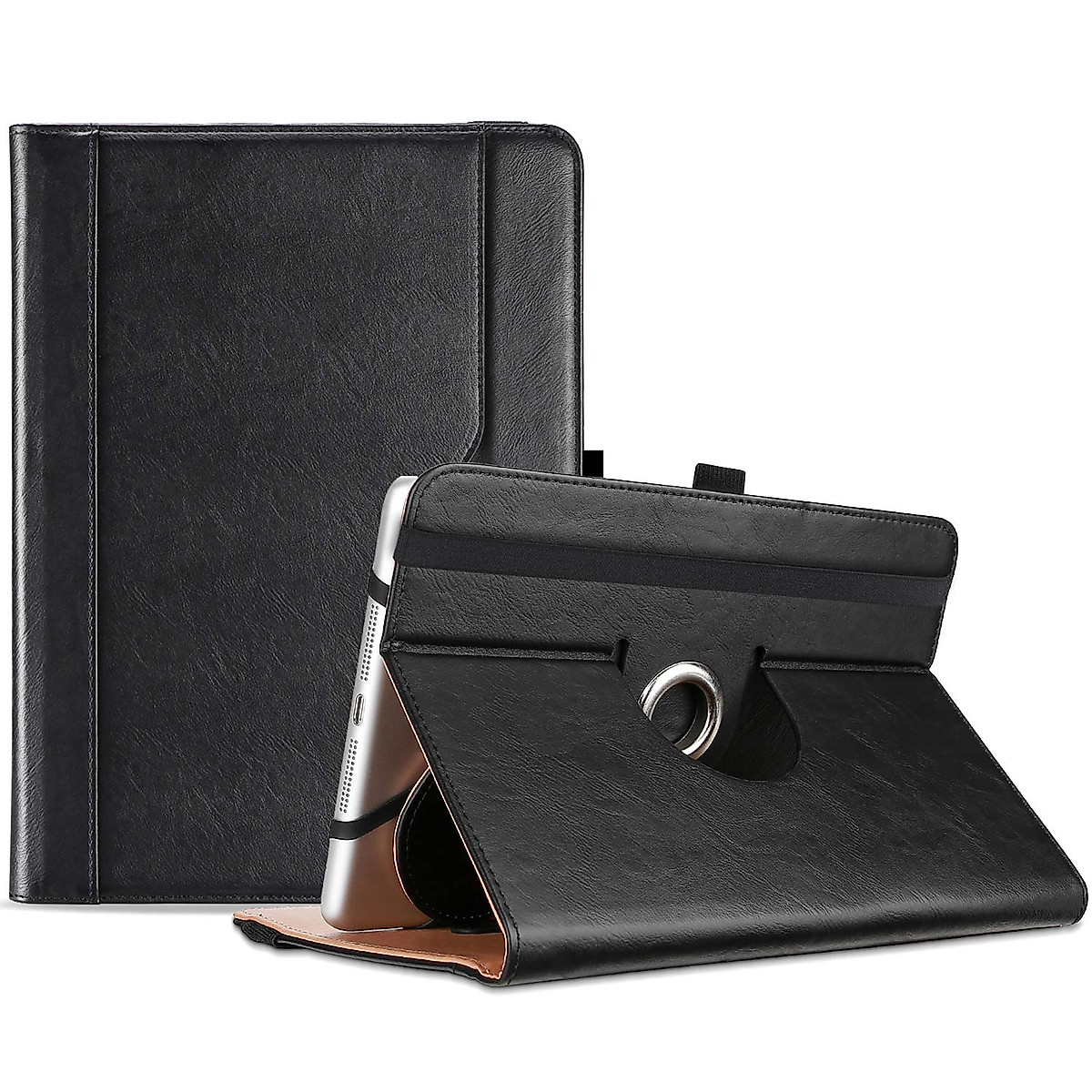 ProCase 7"-8" Inch Universal Tablet Case, Protective Cover Leather Folio Case for 7 8 Inch Android Touchscreen Tablet, with 360 Degree Rotatable Kickstand and Multiple Viewing Angles -Black