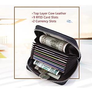 ZHSH Small Rfid Blocking Full-grain Leather Wallet, Zipper Credit Card Holders, ID Case Organizer Purse (Black/Embossed crocodile)