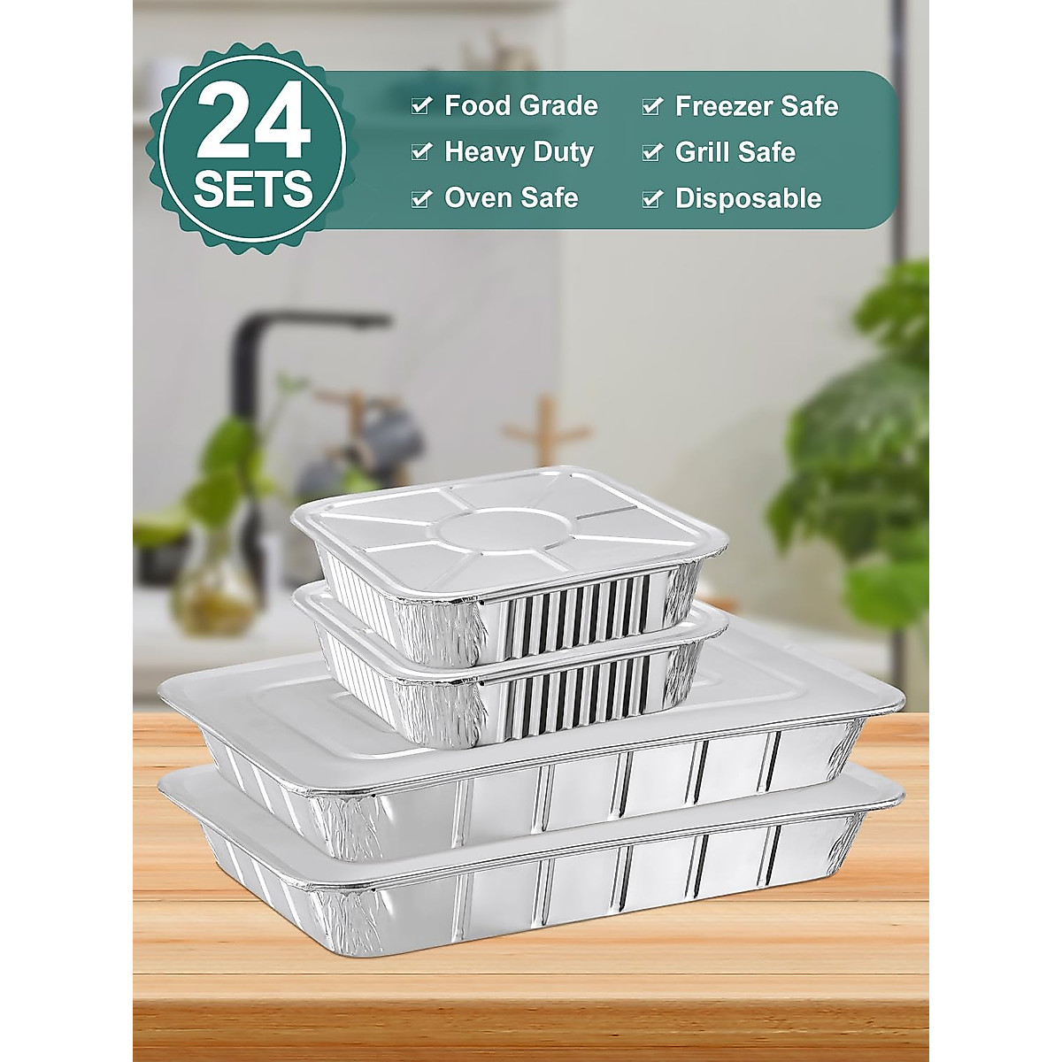 NEEBAKE 24 Pack Disposable Aluminum Pans with Lids Combo Set- 12 Large 9x13 Foil Pans Half Size & 12 Small 8x8 Tin Foil Baking Pans, Tin Trays Containers for Meal Prep, Food Cooking, Roasting, Heating