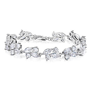 SWEETV Marquise Wedding Bracelet,Crystal Rhinestone Bridal Bracelets for Brides, Bridesmaids, Women, Rose Gold/Silver Tennis Bracelet for Wedding, Prom, Party, Jewelry Gifts