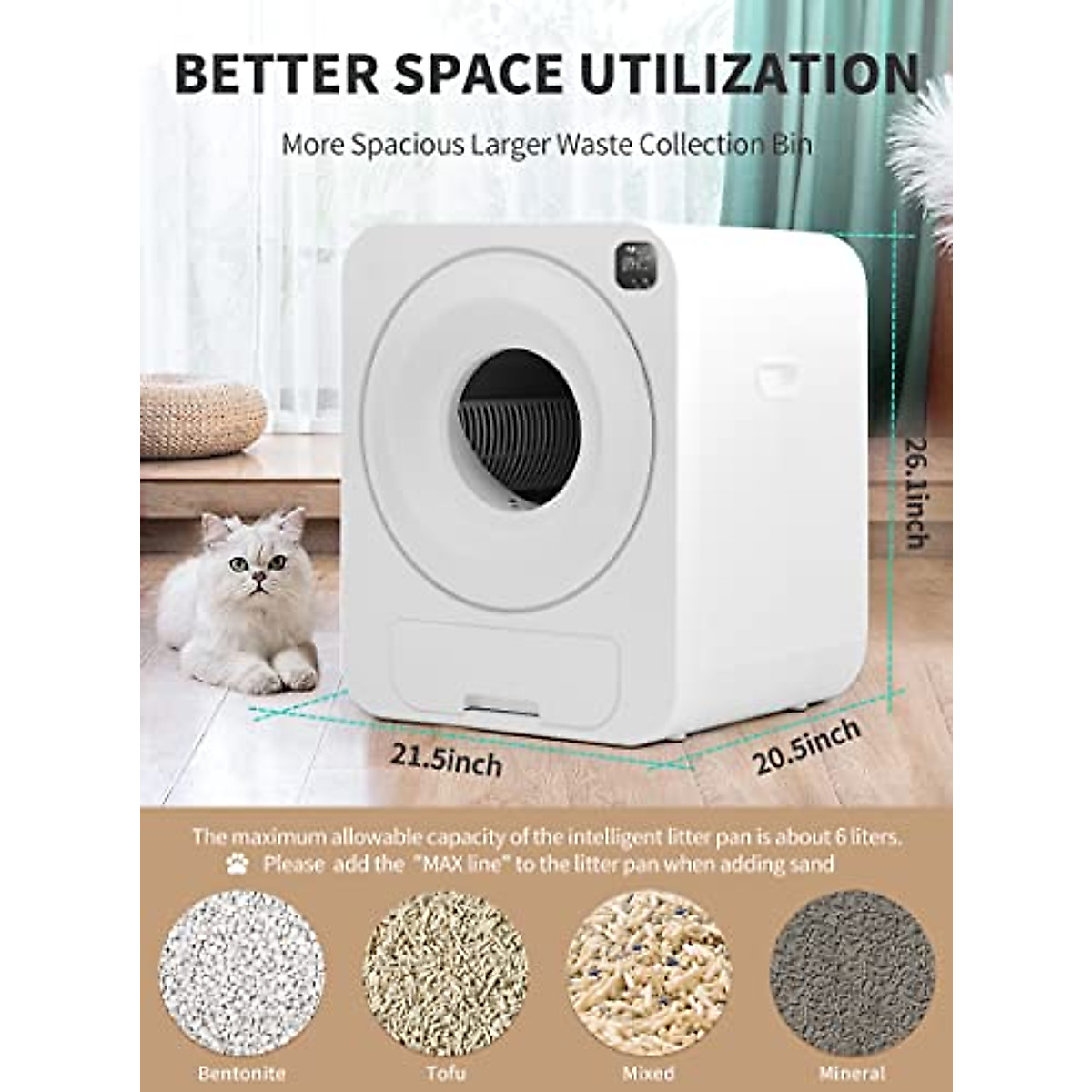 Self-Cleaning Cat Litter Box, No Scooping Automatic Cat Litter Box with APP Control/Odor Removal/Health Monitor/Safe Lock, Smart Large Kitty Litter for All Kinds of Clumping Cat Litter (2023 New)