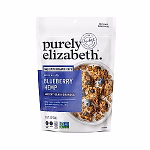 purely elizabeth Ancient Grain Granola Certified Glutenfree Vegan NonGMO Coconut Sugar Delicious Healthy Snack , Blueberry Hemp, 12 Ounce