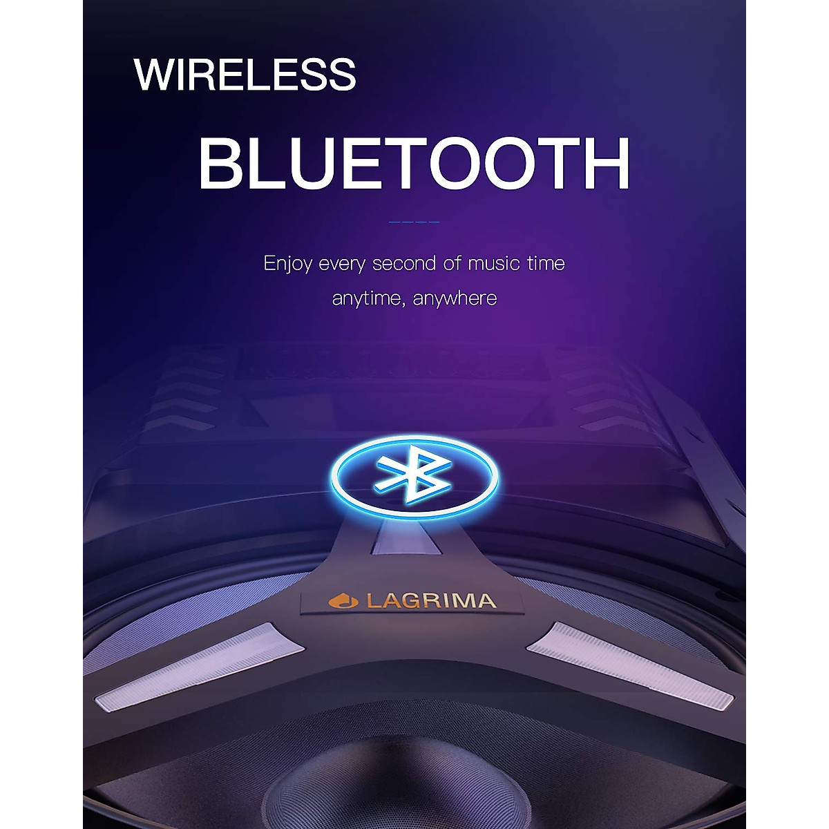 LAGRIMA LPS-500 Portable 15-Inch 2-Way 1800W PA Speaker System, DJ Karaoke Machine with Wireless Bluetooth/FM Radio/USB/SD Card Slot