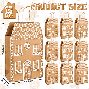 JarThenaAMCS 12Pcs House Shaped Gift Bags Winter Snow House Kraft Paper Bags with Tissue Paper Rustic Christmas Candy Treat Bags for Xmas Holiday Housewarming Estate Agent Gifts