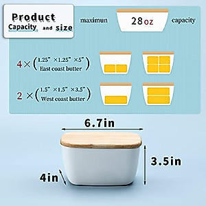 HAOTOP Porcelain Butter Dish Perfect for 4 Sticks of Butter,Butter Container Large Ceramics Butter Holder with Lid (White)