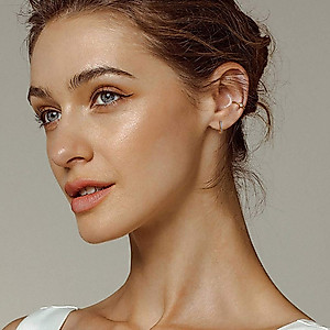 MEVECCO 14K Gold Plated 3 Row Pave Cubic Zirconia Hoop Earrings Dainty Handmade Huggie Earrings for Women