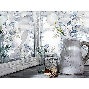 HeloHo 15.35" X 78.7" Green Blue Leaf Wallpaper for Bedroom Peel and Stick Self Adhesive Removable Wallpaper Waterproof Contact Paper for Furniture Living Room Bedroom Decor