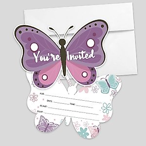 20 Sets Butterfly Shaped Fill-In Invitations With Envelopes,Floral Baby Shower or Birthday Party Invitations Invite Cards for Boys Girls Teens Kids,Butterfly Birthday Baby Shower Bridal Shower Invites