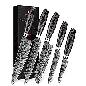 XINZUO 5PC Kitchen Knife Set Damascus Steel High Carbon Steel Chef Knife Slicing Knife Santoku Knife Utility Knife Paring Knife Sets with Pakkawood - Ya Series