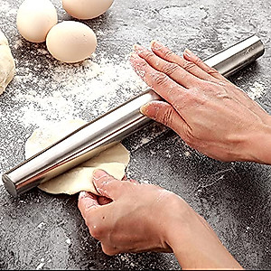 KUFUNG Professional French Rolling Pin for Baking Top-Grade Stainless Steel, Light Weight, Easy to Roll Design Metal Rolling Pin Fondant Rolling Pin for Pie Crust (L, Silver)