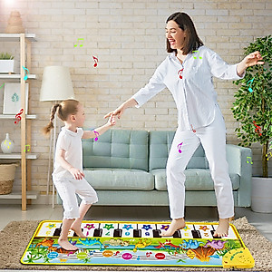 M SANMERSEN Piano Mat for Kids, 43” x 14” Floor Piano Keyboard Mat Carpet Touch Playmat with 10 Demo Songs/ 8 Dinosaur Sounds, Musical Mat Toys Gift for 1 2 3 4 5 Years Old Baby Boys Girls