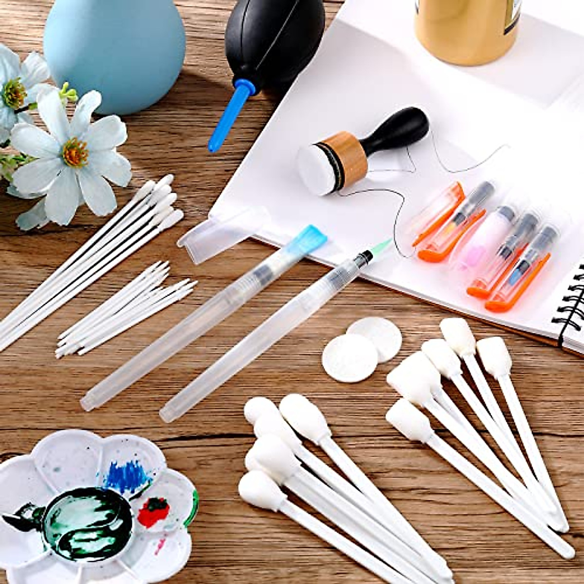 Alcohol Ink Blending Tool Set, Blending Pens Brush, Multiple Tip Shapes Detailing Swabs, Blower Ball, Ink Handle and Replacement Foams for Card Making Embossing Painting Rendering